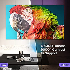 Movie Projector 4K Supported, Native 1080P Bluetooth 480ANSI Outdoor Projector 5G WiFi, WiMiUS S26 Home Theater 300'' Display Compatible with iOS/Android/TV Stick/PS5