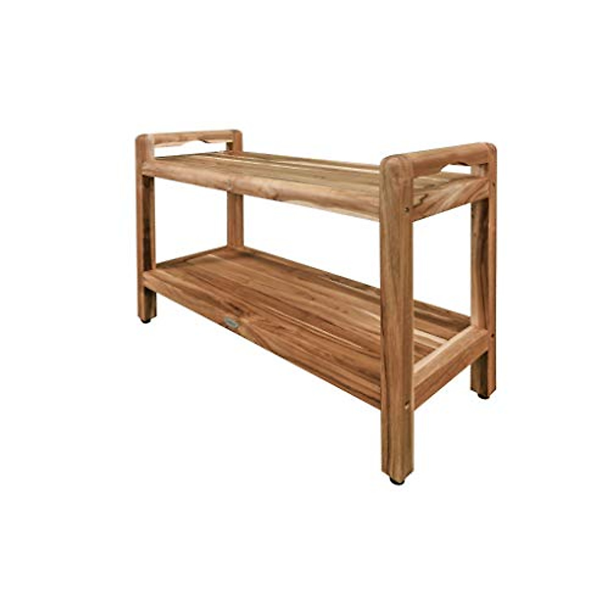 EcoDecors EarthyTeak Shower Bench Eleganto Wooden seat Garden Bench with LiftAide Arms 35" Long Natural Teak Patio Bench Wood Shower Bench for Indoor and Outdoor Use