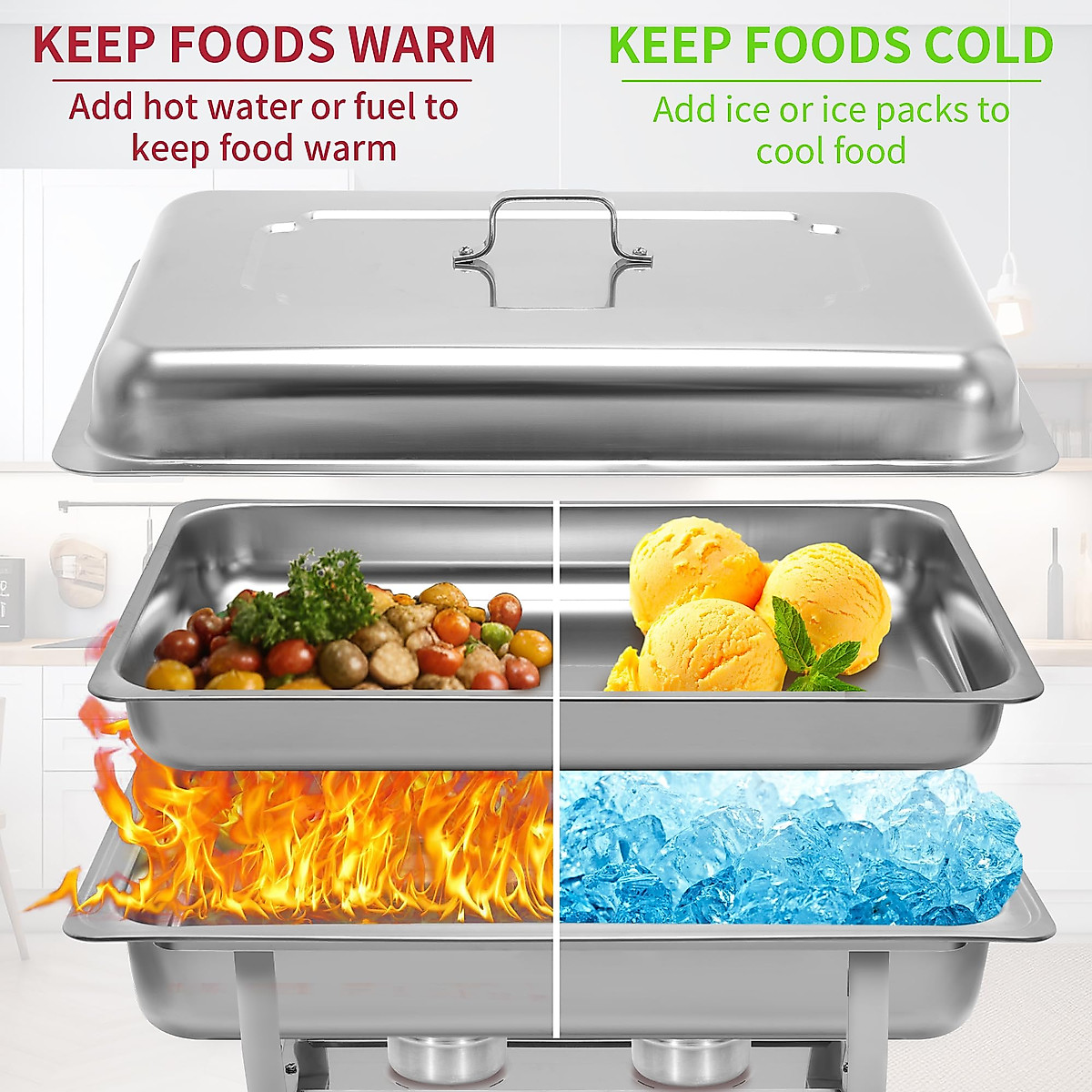 STEELUS 4 Pack Chafing Dish Set with Full Size Food Pan, Stainless Steel Chafer Food Warmer, Complete Set