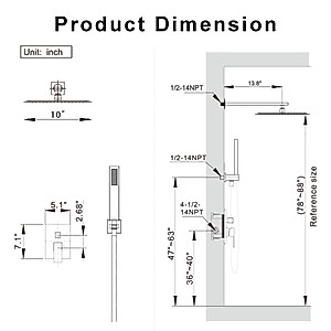 HoliSpa Black Shower System, Shower Faucet Set with 10-Inch Rain Shower Head and Handheld, Wall Mounted High-Pressure Shower Head Set, Shower Combo Set with Shower Valve and Shower Trim, Matte Black
