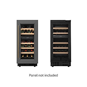 KoolMore KM-CW28DZ-WPR Reserve 15 in. Under-Counter Panel Ready Dual Zone Built-in Wine Cooler with 23 Bottle Capacity and Wooden Shelves in Black, ETL Listed