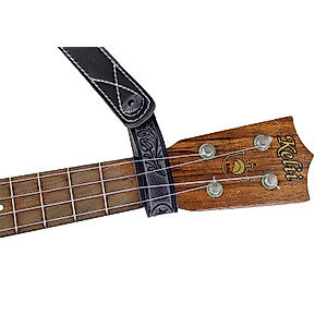 Walker & Williams AT-2 Black Carving Leather Acoustic Guitar Strap Button Headstock Adaptor For Acoustic, Electric, And Bass Guitars