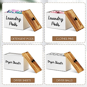 Dandat 2 Pcs Wood Laundry Dryer Sheet Holder Rustic Laundry Pod Container with Lid 8.7 x 6.3 x 6.4 Inch Laundry Pod Holder 7.3 x 3.7 x 5 Inch Dryer Sheet Dispenser Laundry Wooden Box Container (White)