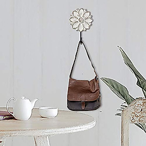 dwellington Wall Mounted Coat Rack White Distressed Wood Hanging Hooks, Farmhouse Carved Flower Wall Hooks