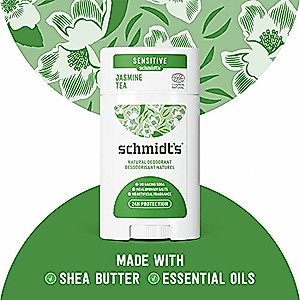 Schmidt's Baking Soda-Free Sensitive Skin Natural Deodorant for Women and Men, Jasmine Tea with 24 Hour Odor Protection, Aluminum Free, Vegan, Cruelty Free, 2.65 Ounce (Pack of 2)