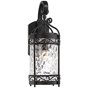 John Timberland Paseo European Country Outdoor Wall Light Fixture Matte Black 19" Clear Hammered Glass Decor for Exterior House Porch Patio Outside Deck Garage Yard Front Door Garden Home