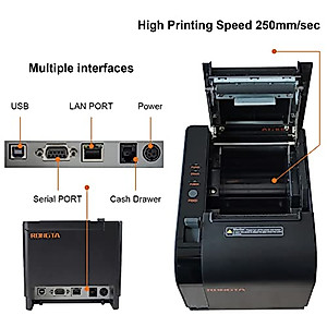 Rongta Thermal Receipt Printer, 80mm Receipt Printers, Thermal Pos Printer with Auto Cutter Support Cash Drawer,USB Serial Ethernet Support ESC/POS, Compatible with Windows/Mac/Linux (RP820)
