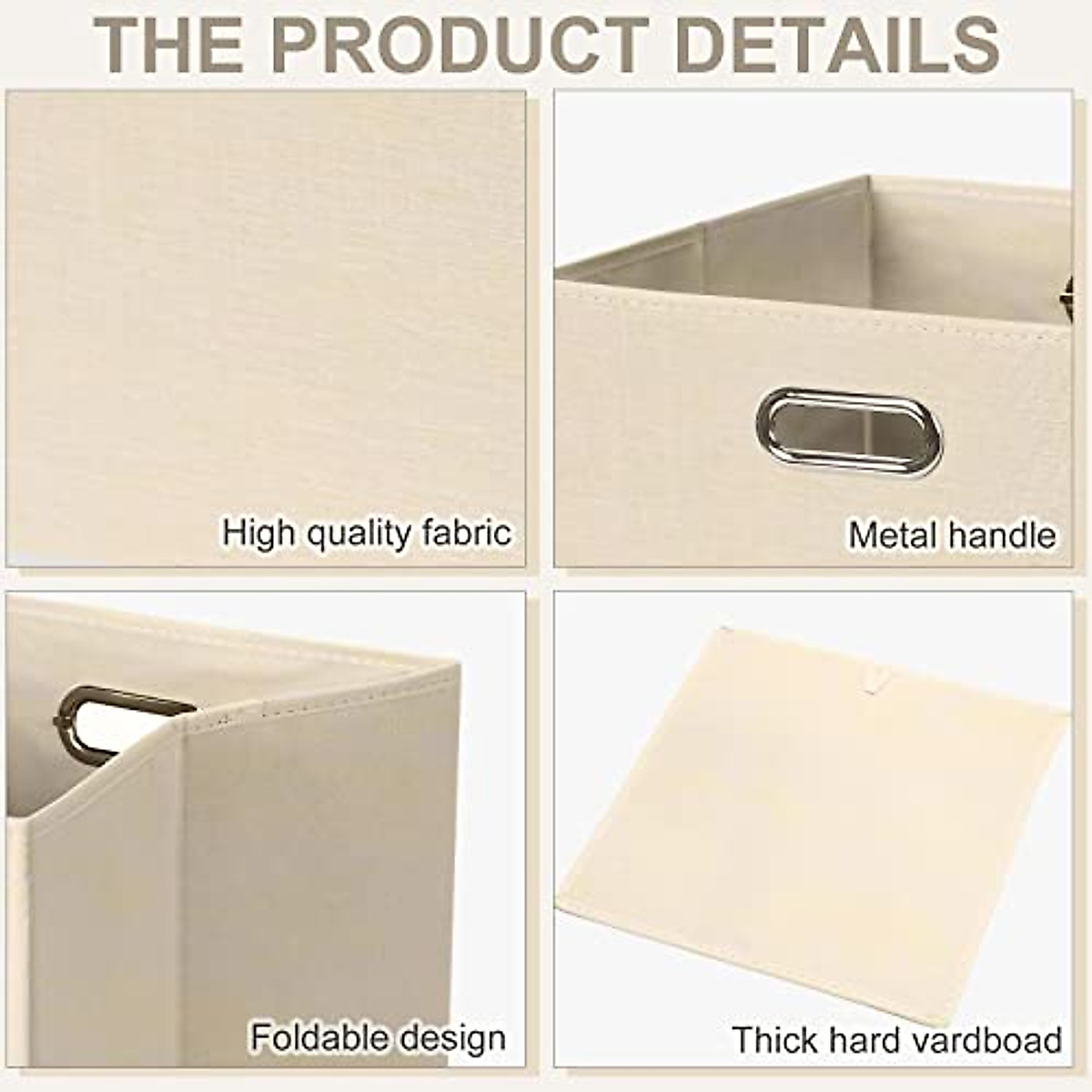 6 Pcs Fabric Storage Cubes 13x13x13 Cube Storage Bins with Metal Handle Collapsible Cube Storage Organizer Bins Basket Storage Square Basket for Organizing Shelf Cabinet Bookcase Boxes (Beige)