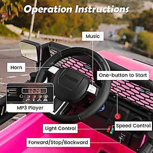 Costzon Ride on Car, 12V Battery Powered Electric Vehicle w/Parent Remote Control, Spring Suspension, Storage, 3 Speeds, LED Light, MP3, Music, USB & AUX Port, Safety Belt, Kids 4 Wheeler Truck, Pink