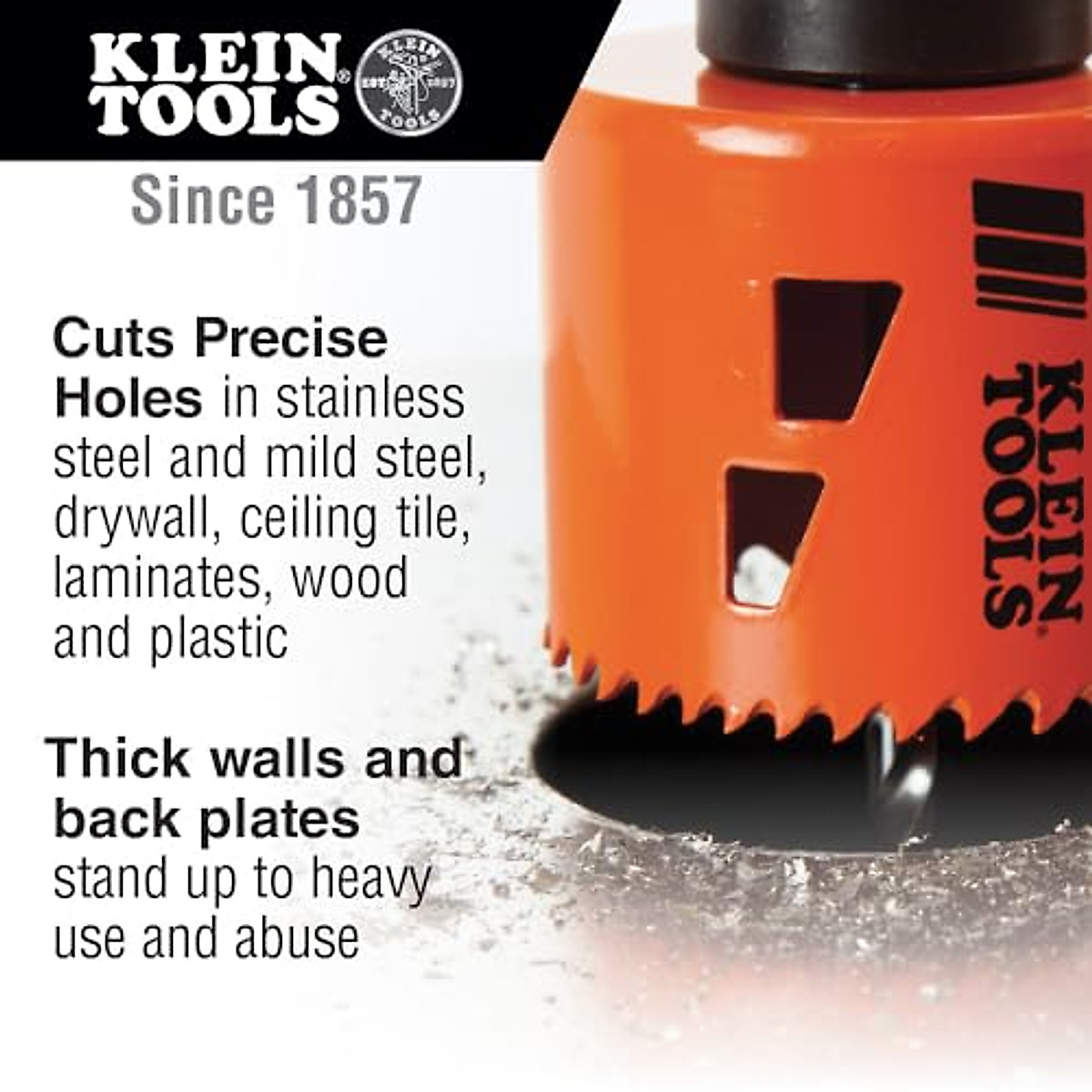 Klein Tools 31922 Bi-Metal Hole Saw, 1-3/8-Inch for Cutting Stainless Steel, Mild Steel, Drywall, Wood and Plastic, with Easy Slug Removal
