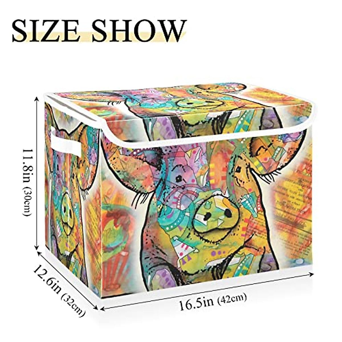 Piggy Storage Bins with Lids and Handles 17x13x12 In Foldable Fabric Storage Basket Toys Clothes Organizer for Shelves Closet Home Bedroom Office