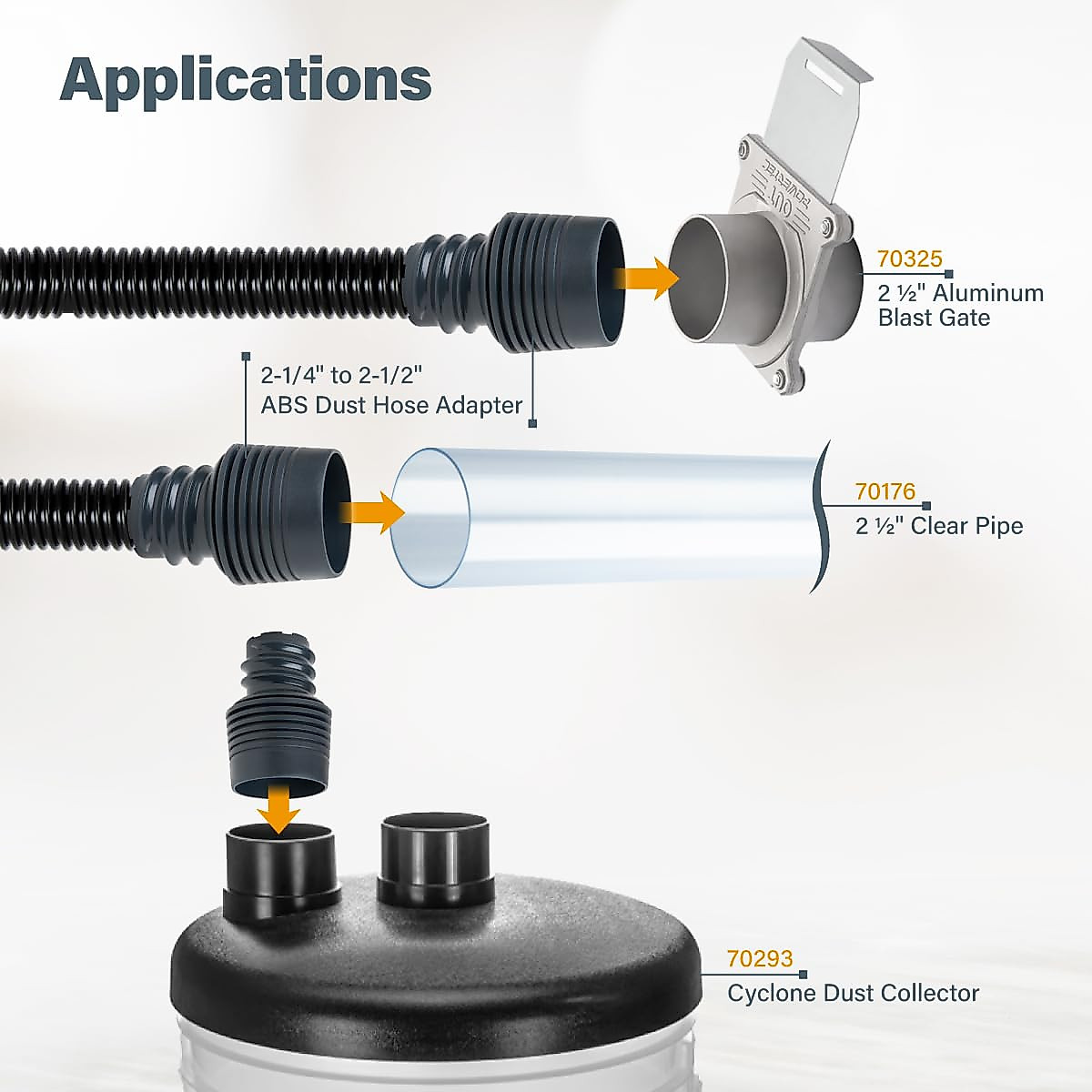 POWERTEC 70356 10 ft. Vacuum Hose Dust Collection Kit for Woodworking Power Tools, Wet/Dry Work Shop Vacuums, Miter Saw and Table Saw