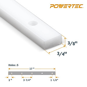 POWERTEC Crosscut Sled Miter Bar for Table Saw Sled, 3/4" x 3/8" x 17" with Predrilled Holes & Screws for Router Table, Bandsaw, Taper Jig, Table Saw Accessories for Woodworking, 4PK (71793)