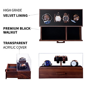 LOCDION Mens Watch Case Jewelry Box, Walnut Wood Watch Box Organizer with Drawer, Wooden Watch Holder Organizer for Men, Ideal Watch Display Case Gift for Father Husband Fiance Man Gifts for Father