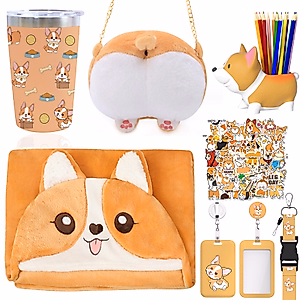 MLYEY Corgi Gifts for Corgi Lovers, Christmas Birthday Corgi Gift Box for Kids Includes 12oz Corgi Tumbler, Corgi Pen Pencil Holder, Blanket, Corgi Crossbody Bag, Name Tags Holders and Corgi Stickers