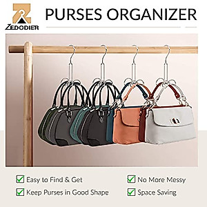 ZEDODIER Purse Hanger, Purses Bags Holder for Closet 4 Pack Stackable Purse Storage Hook Closet Organizer Metal Space Saving Hanger, Silver