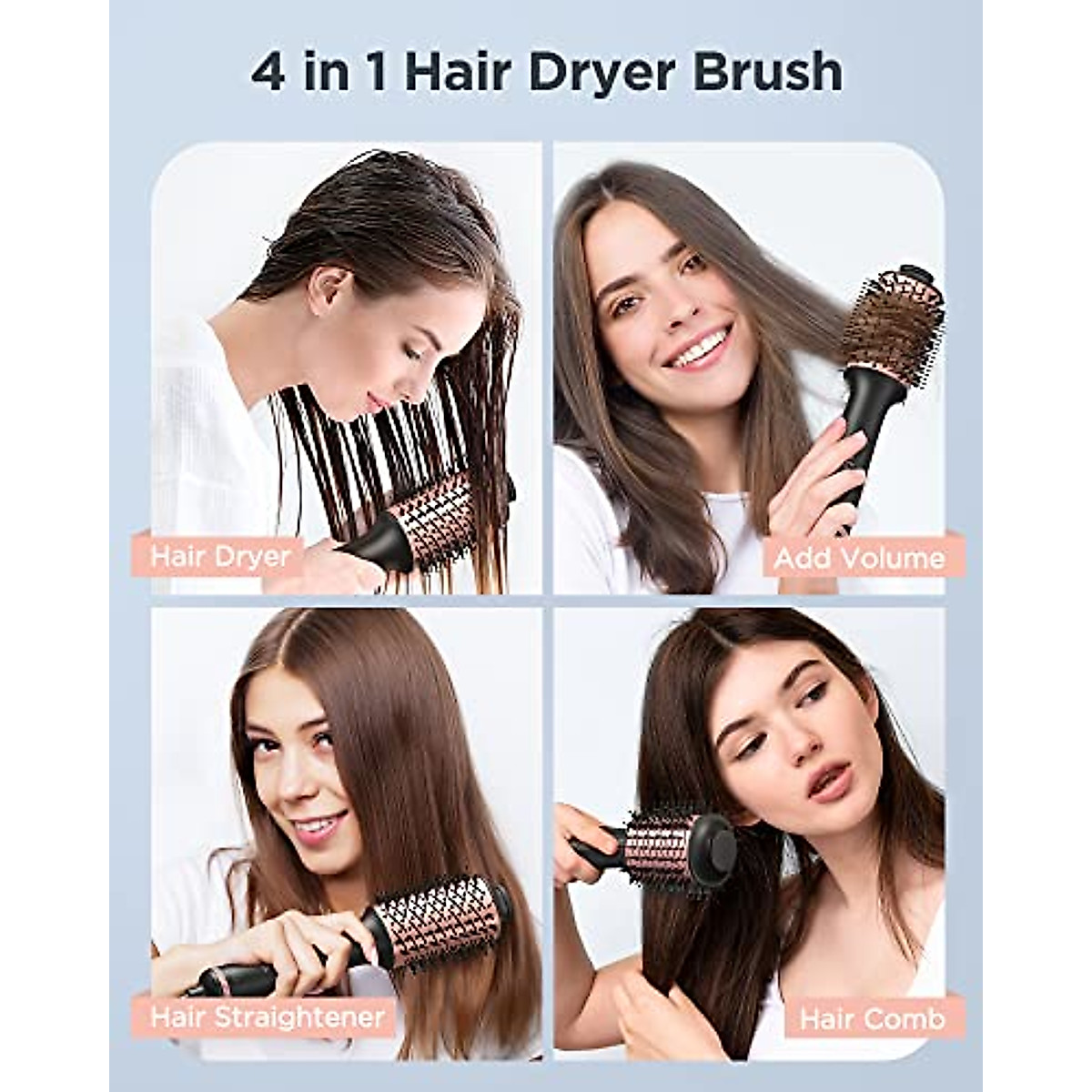 Hair Dryer Brush Blow Dryer Brush in One, Brush Blow Dryer with Negative Ionic, 4 in 1 Hair Dryer and Styler Volumizer Blowout Brush Hair Dryer for Drying Straightening Curling with Hair Towel Wrap
