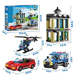 City Police Catch Thief Building Block Set with Cop Car, Bank, Helicopter, Getaway Sports Car, Fun Police Chase Toy for Kids, Best Learning & Roleplay STEM Toy Gift for Boys Girls Ages 6+ (625pcs)