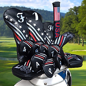 BIG TEETH Golf Head Covers Driver Hybrid Fairway USA Stripe and Star Golf Accessories (Driver Cover)