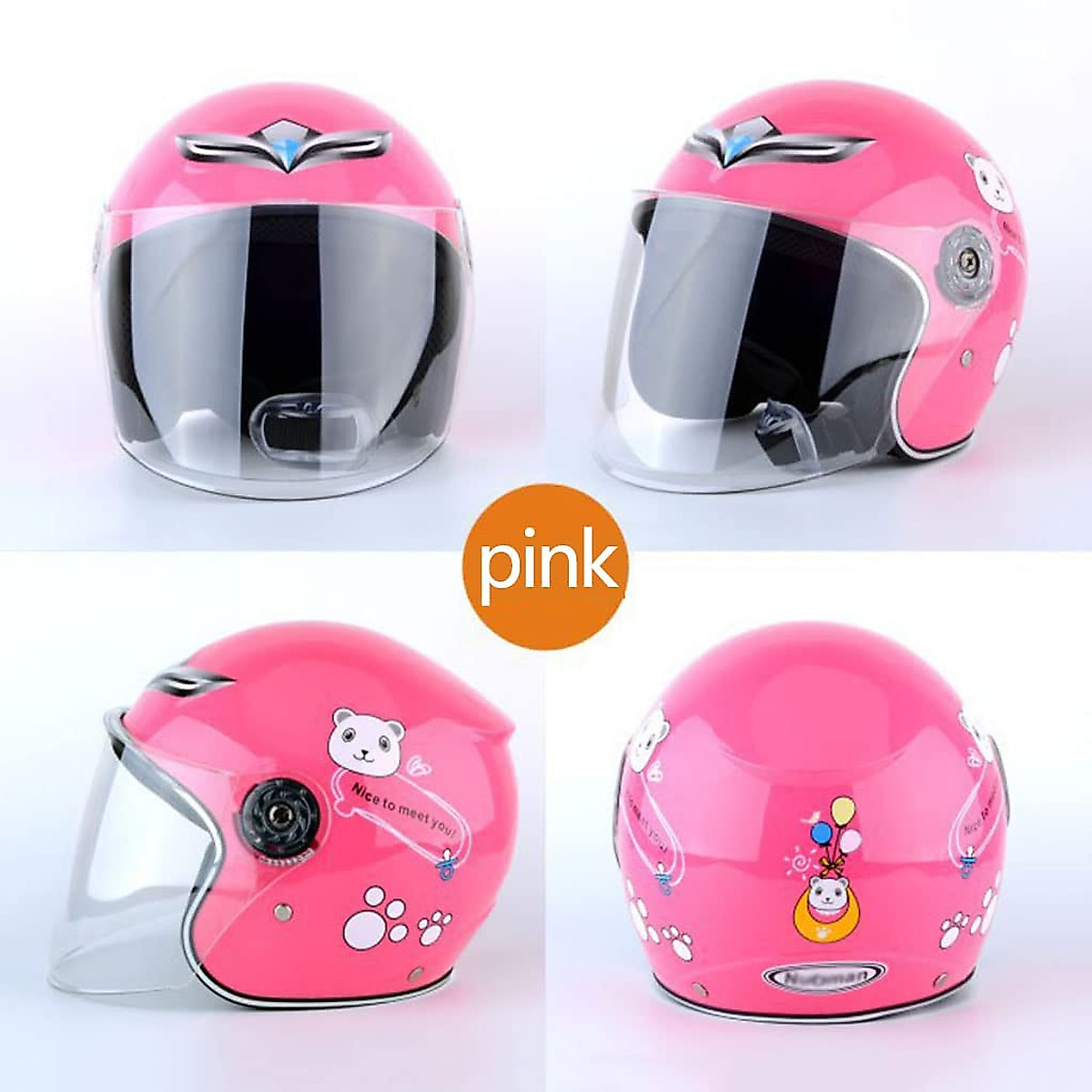 Cute Kids Motorcycle Helmet, 3/4 Boys Girls Vespa Open Face Helmet Youth Novelty Small Helmet, DOT Approved Children Scooter Cruiser Motorbike Crash Four Seasons Helmet Cap with Visor -B-50-55CM