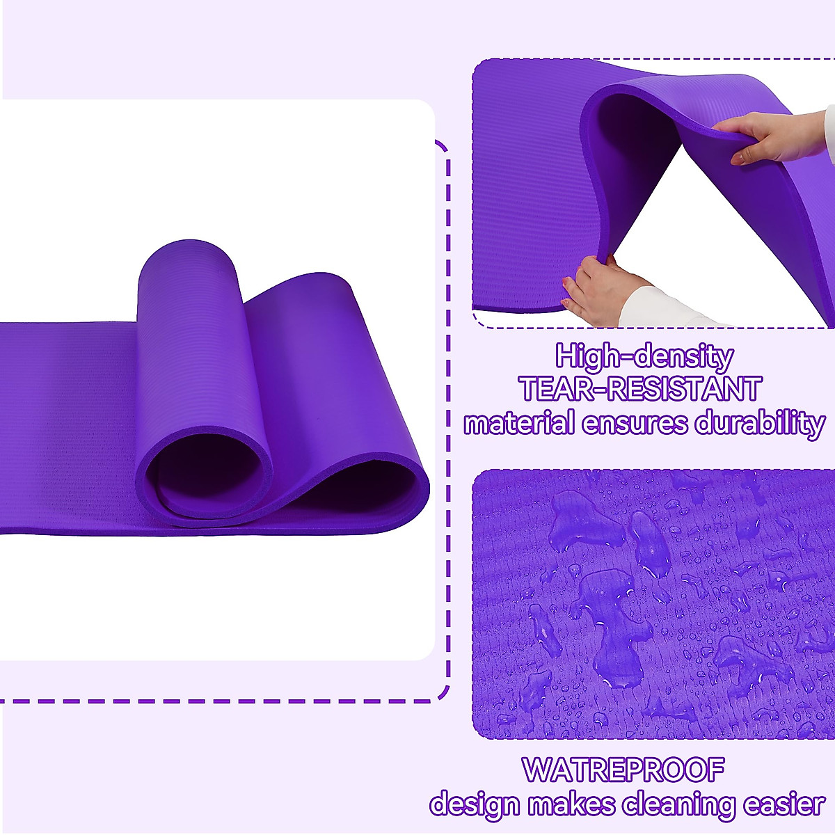 Fitvids All Purpose 1/2-Inch Extra Thick High Density Anti-Tear Exercise Yoga Mat with Carrying Strap, Purple