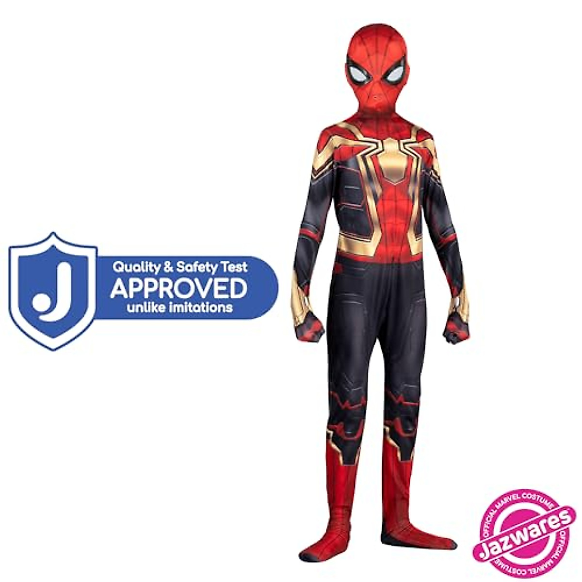 Marvel Integrated Spider-Man Official Youth Deluxe Zentai Costume - Stretch Spandex with Hidden Zippers and Wrist Slits (S) Multi