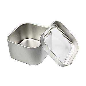 LJY Empty 4-Ounce Square Silver Metal Tins with Clear Window for Candle Making, Candies, Gifts & Treasures (9 Pack)