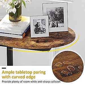 Small Side Table C Table End Table - Small Wood Coffee Table TV Tray for Eating Couch Tables That Slide Under, Modern C Shaped Side Table for Small Space, Oval Table Top Design, Rustic Brown