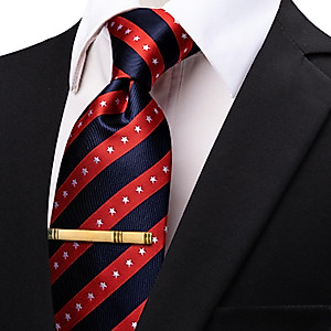 YourTies Red Striped Ties for Men Silk American Flag Neckties Classic Patriotic Tie Formal Business
