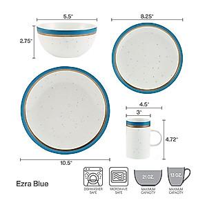 Pfaltzgraff Ezra Speckled 16 Piece Dinnerware Set, Service for 4, Blue Banded