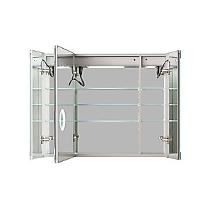 AQUADOM Royale Plus LED Medicine Mirror Cabinet 36in x 30in x 5in 3 Doors, Recessed Surface Mounted, Defogger, LED 3X Makeup Mirror, Electrical Outlets, Interior LED Light