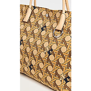 Tory Burch Women's Canvas Basketweave Tote, Tan Basketweave, One Size