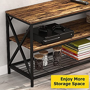 Hompenny TV Stand for TV up to 65 Inch, Industrial Entertainment Center for Living Room Bedroom, Sturdy Wood TV Console Table  TV Cabinet with 3-Tier Storage Shelves, Rustic Brown