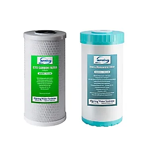 iSpring F2WGB21BM Whole House 4.5"x10" Water Filtration CTO Carbon Block and Iron and Manganese Reducing Water Filter Replacement Cartridge Pack Set