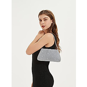 YIKOEE Rhinestone Clutch Purses for Women Bling Evening Bag (Silver)