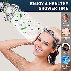 Drifop Filtered Shower Head, High Pressure Shower Head with Filters for Hard Water, Bathroom Water Softener Shower Head Adjustable Angle, 5 Spray Modes Fixed Showerhead (Chrome), BHS-001