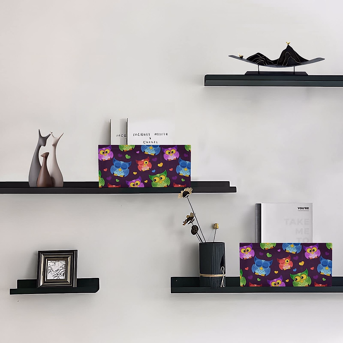 Emelivor Owls Storage Basket Bins Set (2pcs) Felt Collapsible Storage Bins with Dual Handles Closet Storage Bins for Office Bedroom Closet Babies Nursery