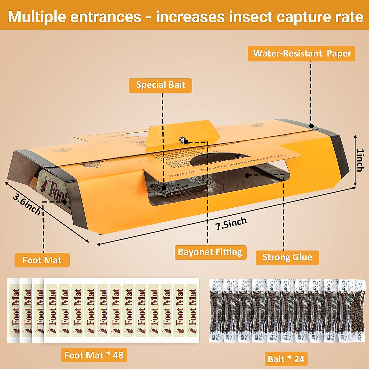24 Pack Roach Traps Indoor Roach Killer Indoor Infestation, Cockroach Killer Indoor Home Bug Glue Trap Sticky Traps for Insects