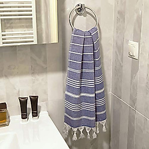 4 Pack Turkish Hand Towels for Bathroom - 100% Cotton Decorative Towels for Bathroom and Kitchen - Hand Towel Set of 4-18 x 40 inch (Navy Blue)