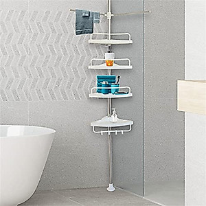 LOYALHEARTDY Rustproof Shower Caddy Corner for Bathroom 4 Tier Bathroom Corner Shower Caddy Bathtub Shower Storage Organizer, 43"~122" Adjustable Height (White)