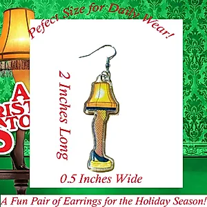 Cute Leg Lamp/ Pink Rabbit Pajamas, Fragile Box Earrings for Christmas, Tacky Sweater Parties, Teachers, Christmas Story Parties and More. Fun Pair of Christmas Earrings! Dangle Christmas Earrings for