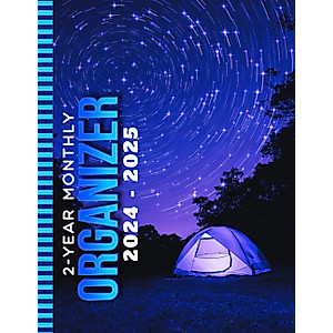 2-Year Monthly Organizer 2024-2025: 8.5x11 Large Dated Monthly Schedule With 100 Blank College-Ruled Paper Combo / 24-Month Life Organizing Gift / Blue Camping Tent Starry Galaxy Night Sky Art Cover