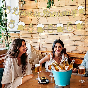 Cheereveal Beer Themed Bridal Shower Decorations, Love Is Brewing Banner Sign, Gold Glitter Beer Diamond Ring Garland for Bachelorette Wedding Engagement Anniversary Party Supplies