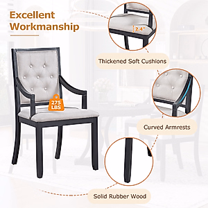 POCIYIHOME 5-Piece Set, Wood Two-Size Round to Oval Extendable Butterfly Leaf, 4 Upholstered Dining Armrest, Table/Chairs for 4 (Black Oak), 42~58" L x 42''W x 30''H