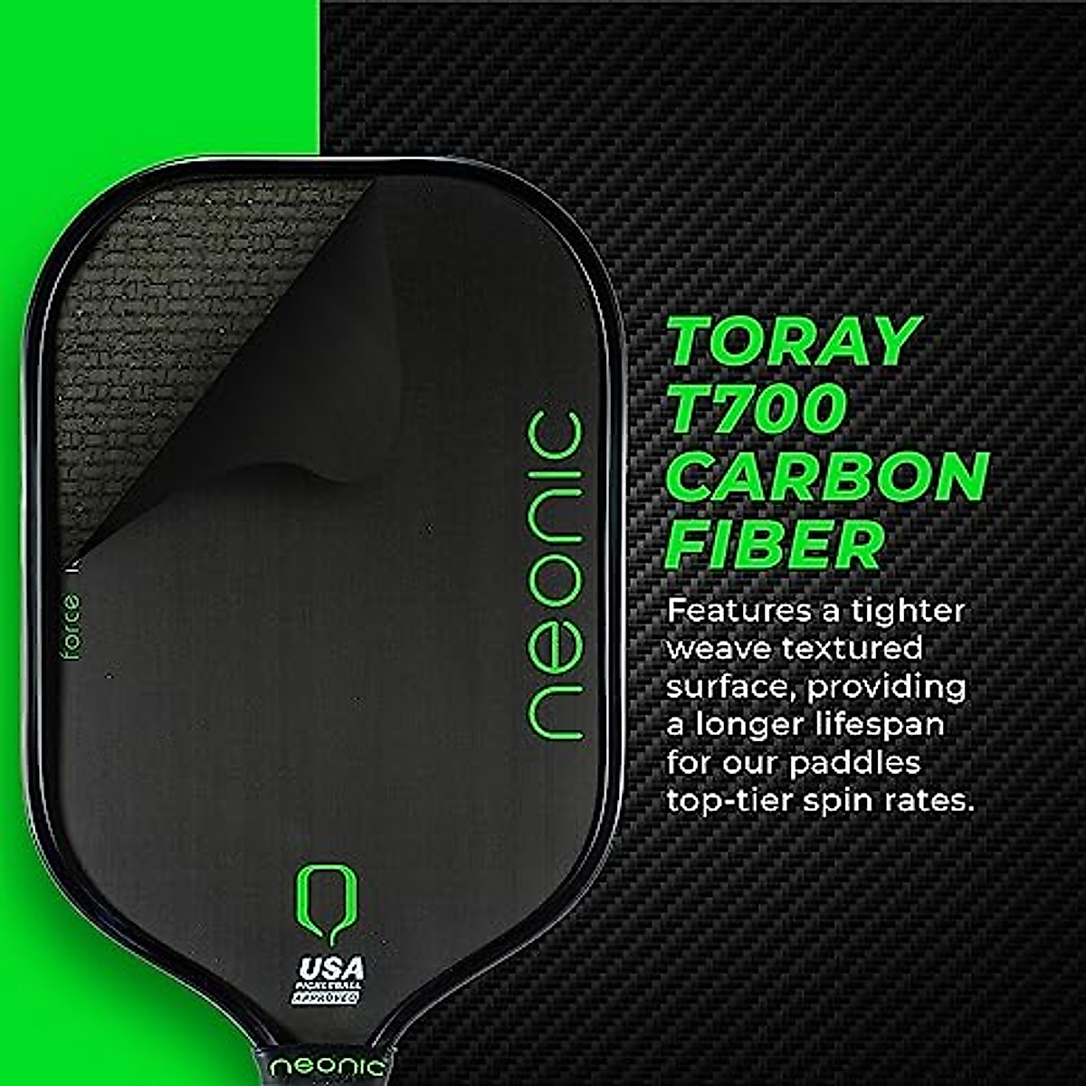 Neonic Force 16mm Carbon Fiber Pickleball Paddle, Thermoformed Elongated Professional Paddle with Foam Injection Unibody