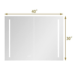 Liviza 40in. W x 30 in. H LED Rectangular Aluminum Alloy Recessed or Surface Mount Medicine Cabinet with Mirror, Lighted Medicine Cabinets for Bathroom W/Storage Shelves, Dimmable Light