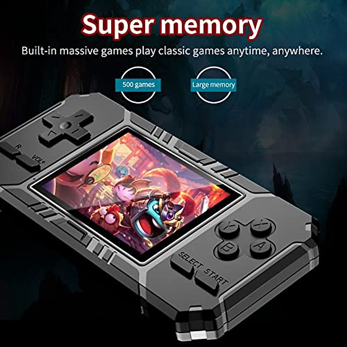 LILYRIN Retro Portable Mini Handheld Game Console 8-Bit 3.0 Inch Color Screen LCD Game Player Built-in 500 Games-Green