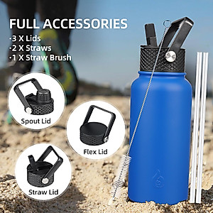 BJPKPK Insulated Water Bottles with Straw Lid, 40oz Stainless Steel Metal Water Bottle with 3 Lids, Reusable Thermos, Keep Cold Hot for Sports, Gym-Cherry