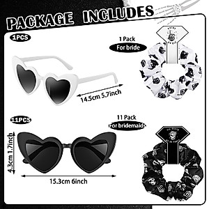 Domensi 12 Pcs Bride or Die Gothic Satin Bridesmaid Scrunchies of 12 Bachelorette Sunglasses Til Death Do Us Party Bachelorette Hair Ties Set Wedding Sunglasses for Bridal Proposal Gifts, Black White