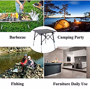 IBEQUEM Aluminum Foldable Table, Outdoor Camping Table Folding, Portable Lightweight Height Adjustable Camping Table with Carry Bag for Indoor Outdoor Travel, Camping Party BBQ Backyard (Black)